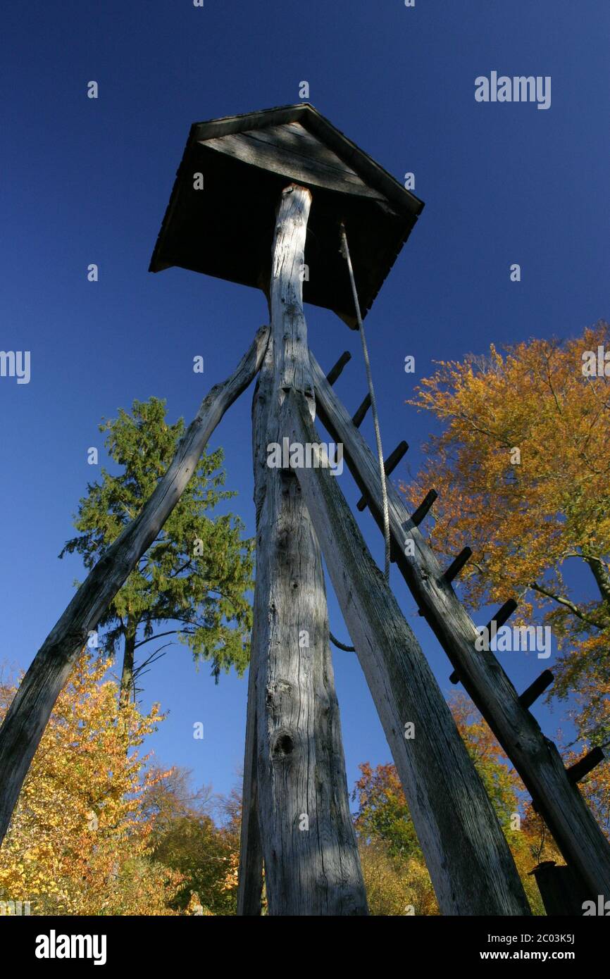 Wooden open-air bell tower Stock Photo - Alamy
