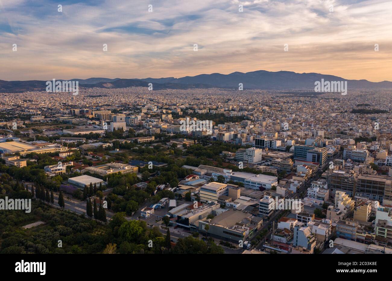 Panoramic View over Athens by Sunrise with old city downtown and ...