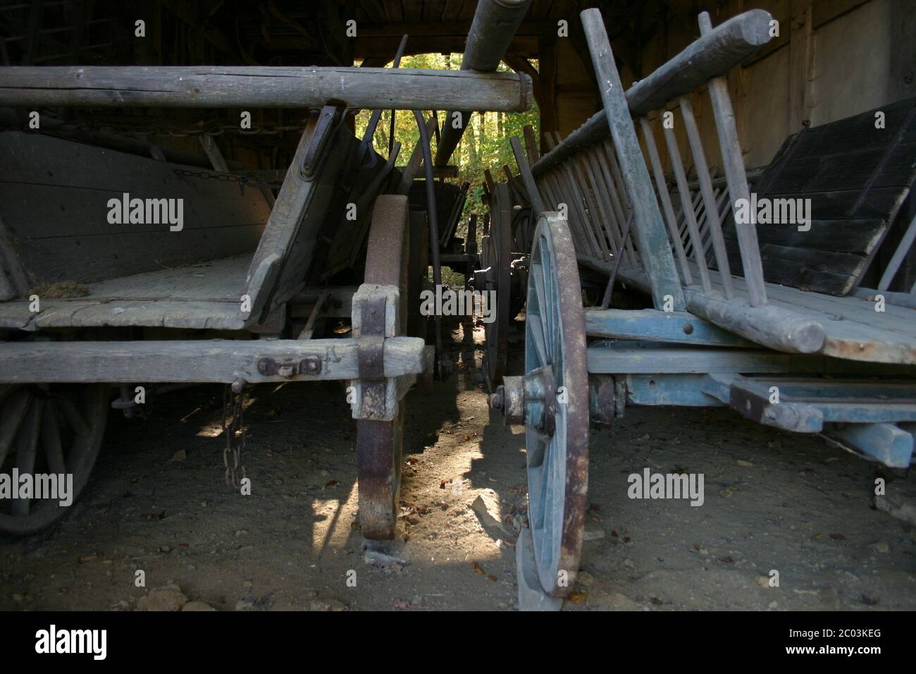 Ladder trolley in a barn Stock Photo - Alamy