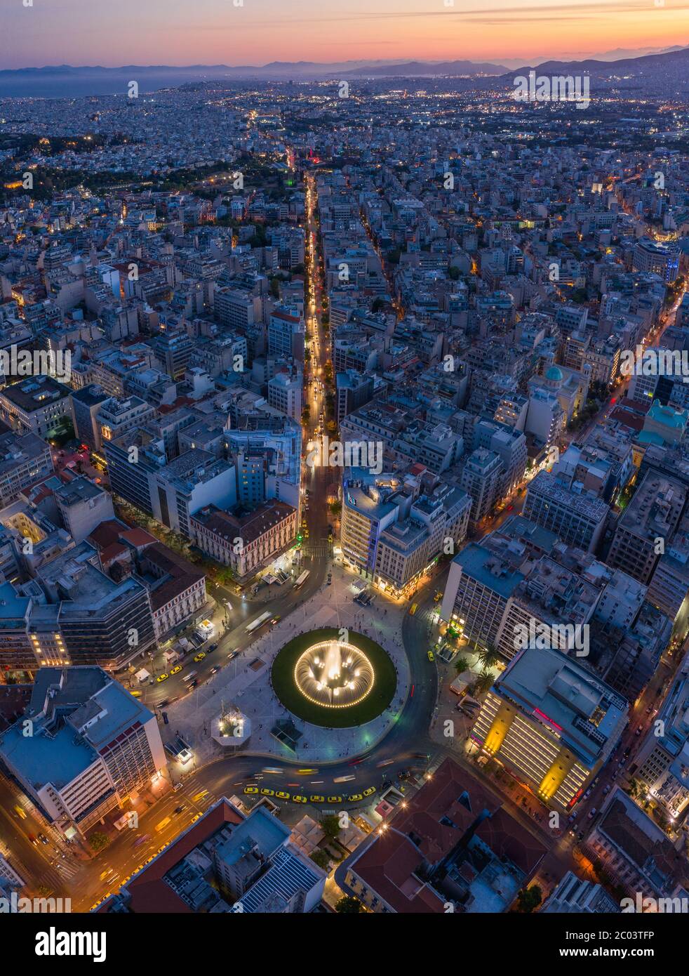 Panoramic View over Athens by Sunrise with old city downtown and ...