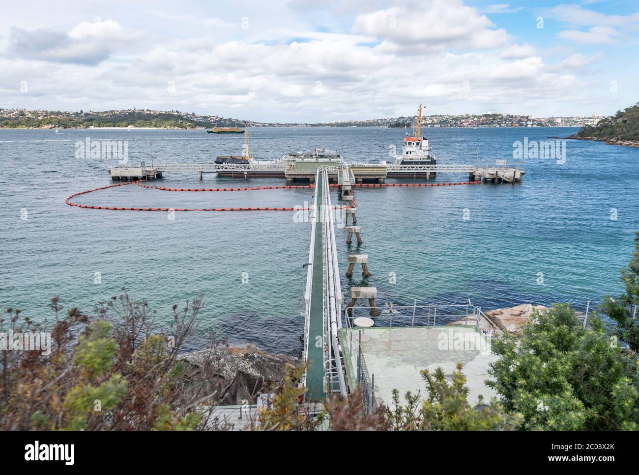 At a ships refueling point at Georges Head in Sydney Harbour, Australia ...