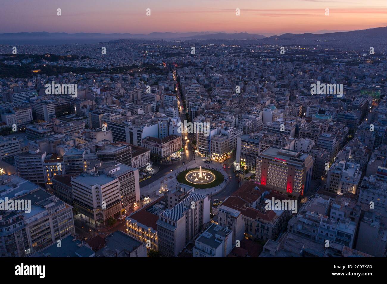 Panoramic View over Athens by Sunrise with old city downtown and ...
