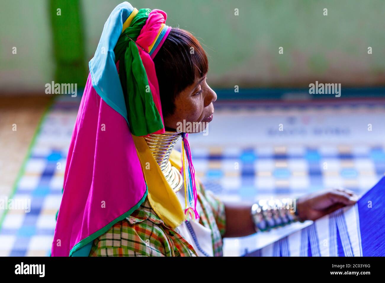 A Woman From The Kayan (Long Neck) Ethnic Group Weaving Fabric, Lake ...