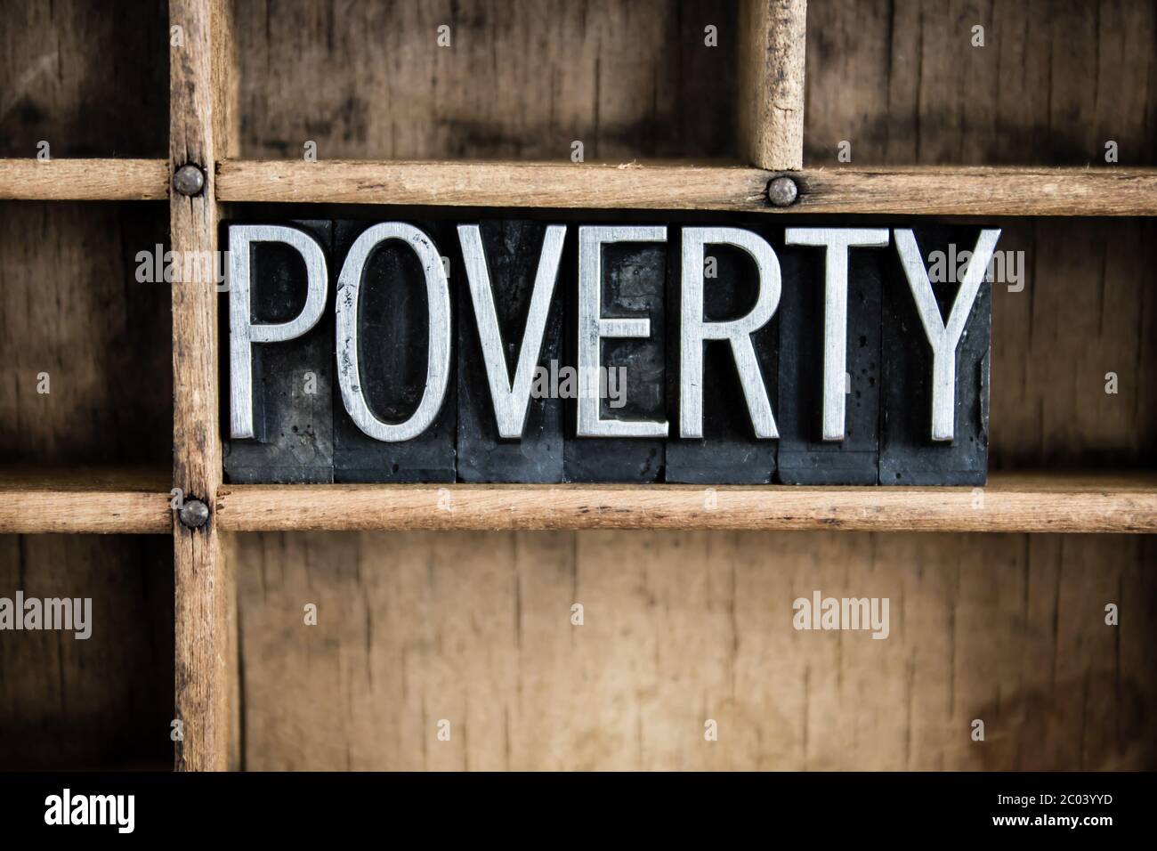 Poverty Concept Metal Letterpress Word in Drawer Stock Photo - Alamy