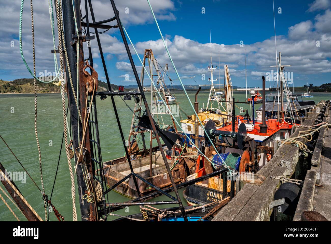 Fishing boats at Raglan Wharf in Raglan, Waikato Region, North Island ...