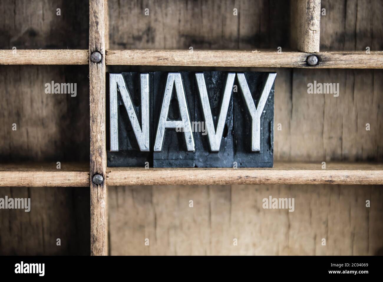 Navy Concept Metal Letterpress Word in Drawer Stock Photo - Alamy