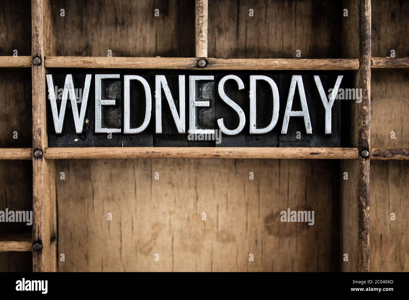 Wednesday Concept Metal Letterpress Word in Drawer Stock Photo - Alamy