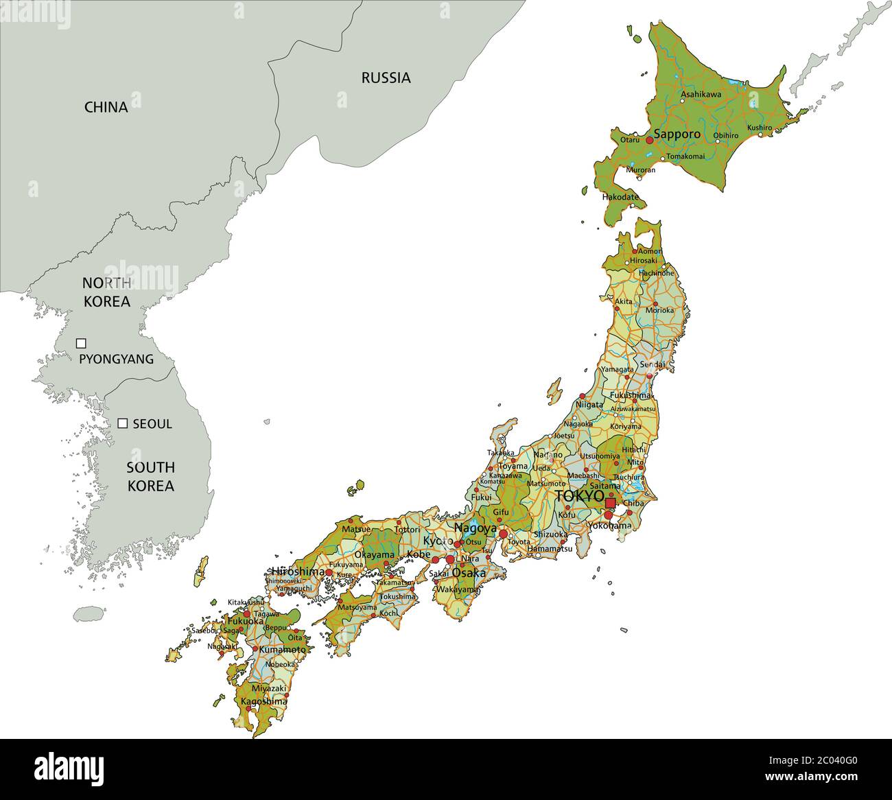 Highly detailed editable political map with separated layers. Japan ...