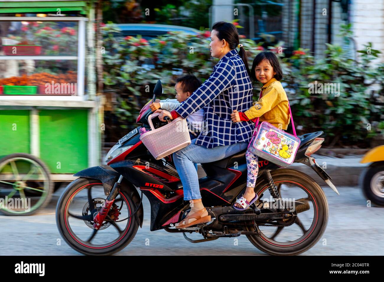 A Family Travelling By Motorcycle, Nyaung Shwe, Lake Inle, Shan State ...