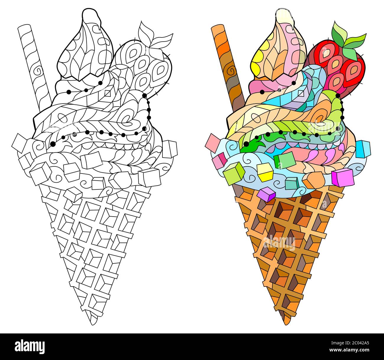 Hand drawn colorful zentangle ice cream illustration Stock Vector Image ...