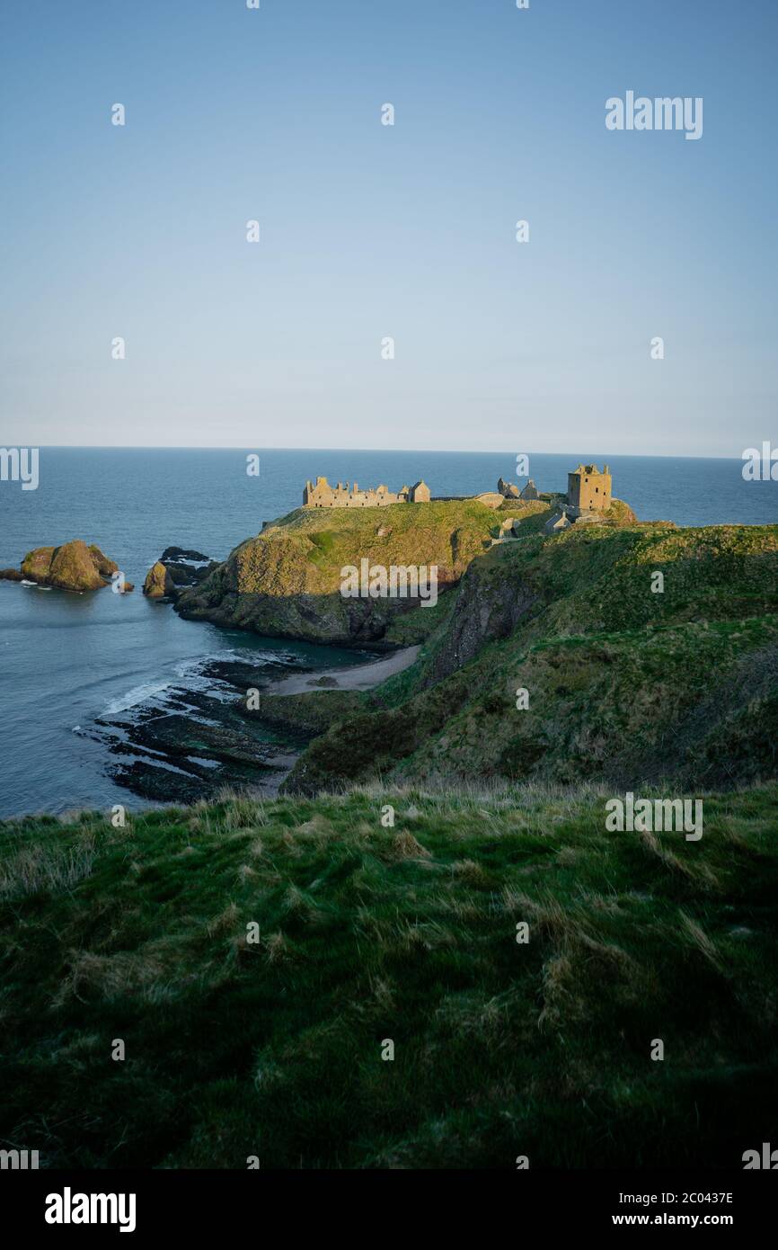 Dunnottar Castle is a ruined medieval fortress located upon a rocky ...