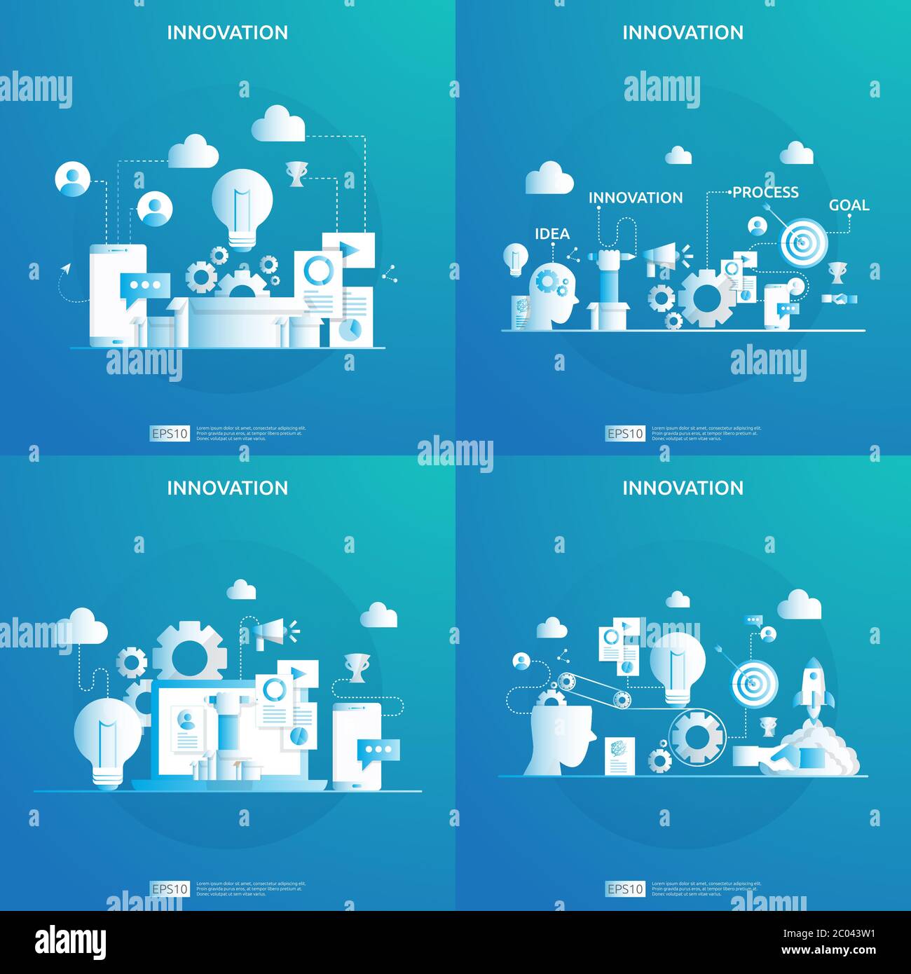 brainstorming innovation idea process and creative thinking concept with light bulb lamp for ...