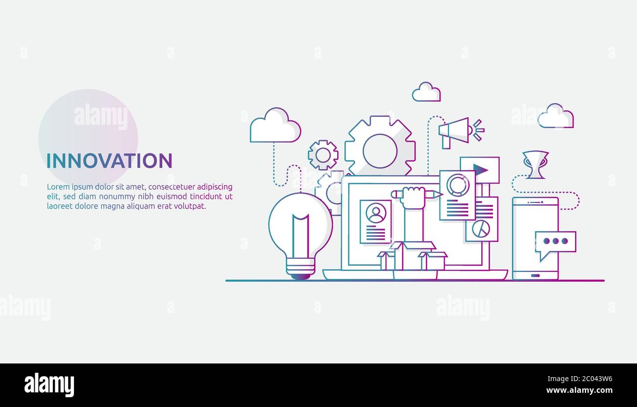 brainstorming innovation idea process and creative thinking concept with light bulb lamp for ...