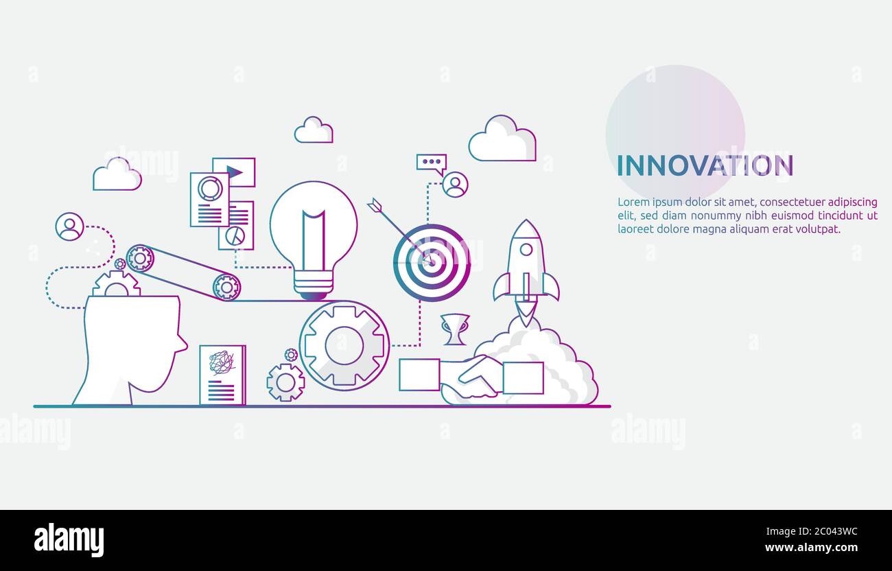 brainstorming innovation idea process and creative thinking concept with light bulb lamp for ...