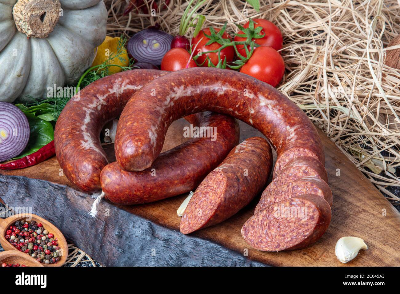 Sausage ( Turkish Sucuk ) concept photo. Turkish sausage kangal sucuk ...