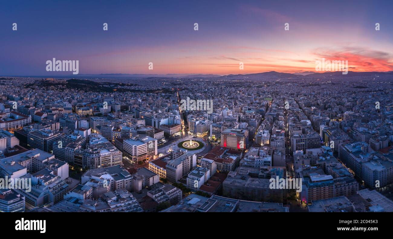 Panoramic View over Athens by Sunrise with old city downtown and ...
