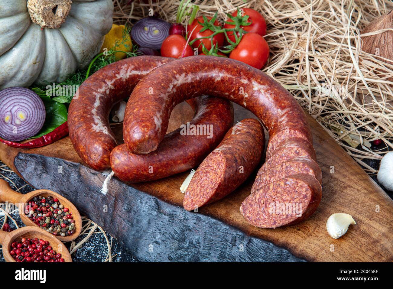 Sausage ( Turkish Sucuk ) concept photo. Turkish sausage kangal sucuk ...
