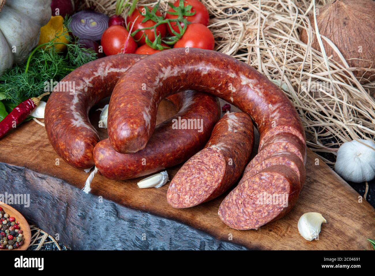 Sausage ( Turkish Sucuk ) concept photo. Turkish sausage kangal sucuk ...