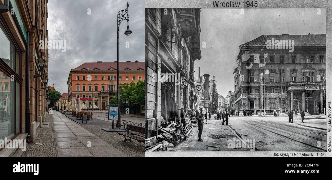 Wroclaw in 1945 and Wroclaw 2019. How it was and how it became Stock ...