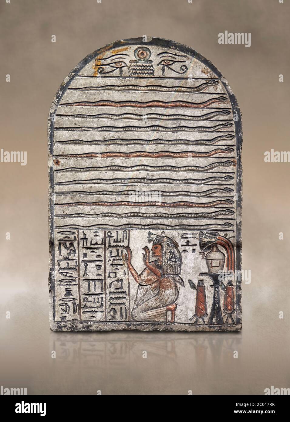 Ancient Egyptian stele dedicated to Meretsesger, limestone, New Kingdom ...