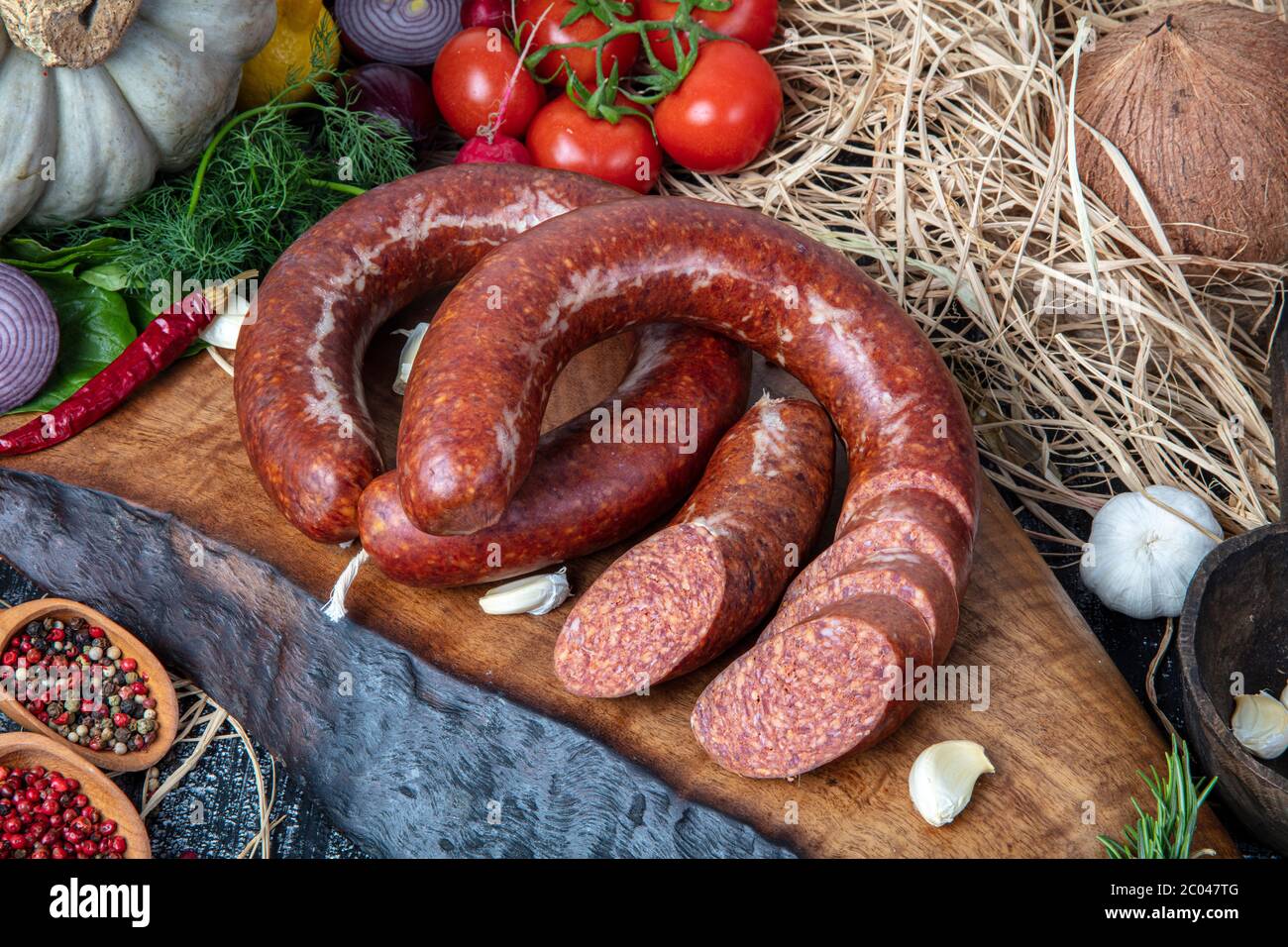 Sausage ( Turkish Sucuk ) concept photo. Turkish sausage kangal sucuk ...