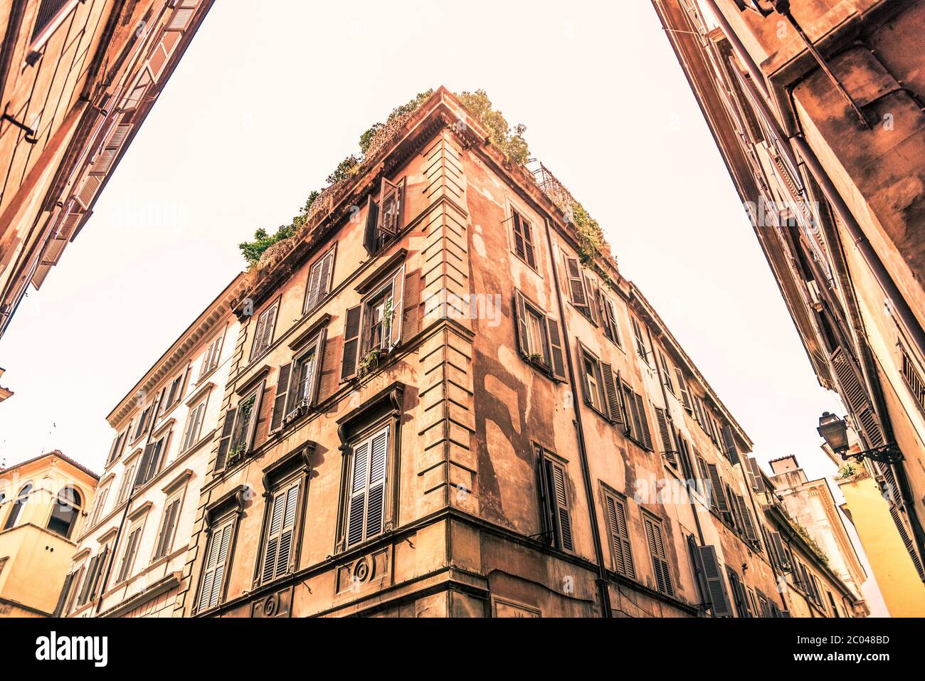 Residential houses of Rome. Old town buildings. Street view. Rome ...