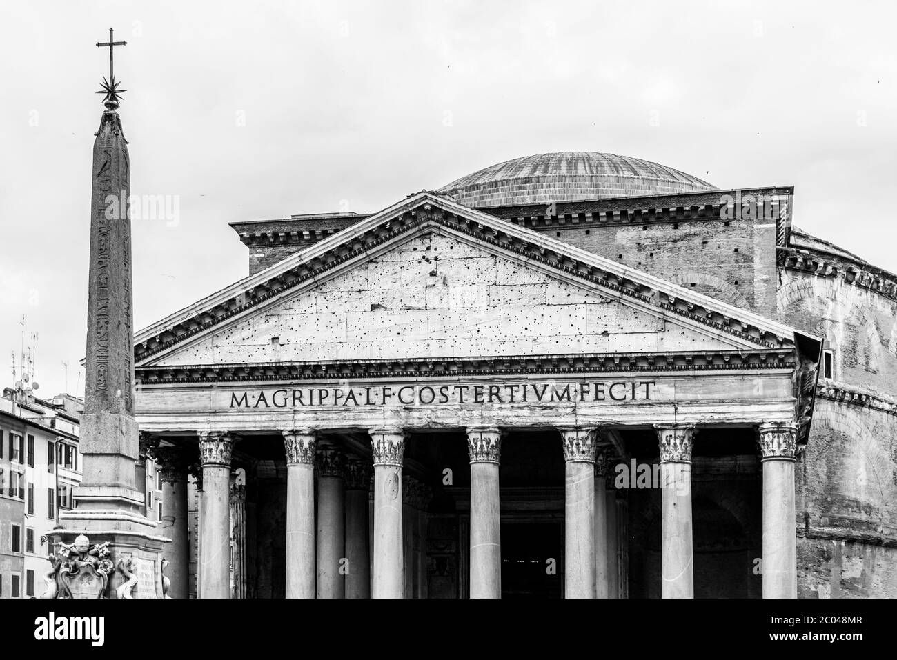 Pantheon in Rome, Italy. Front view of portico with classical columns ...