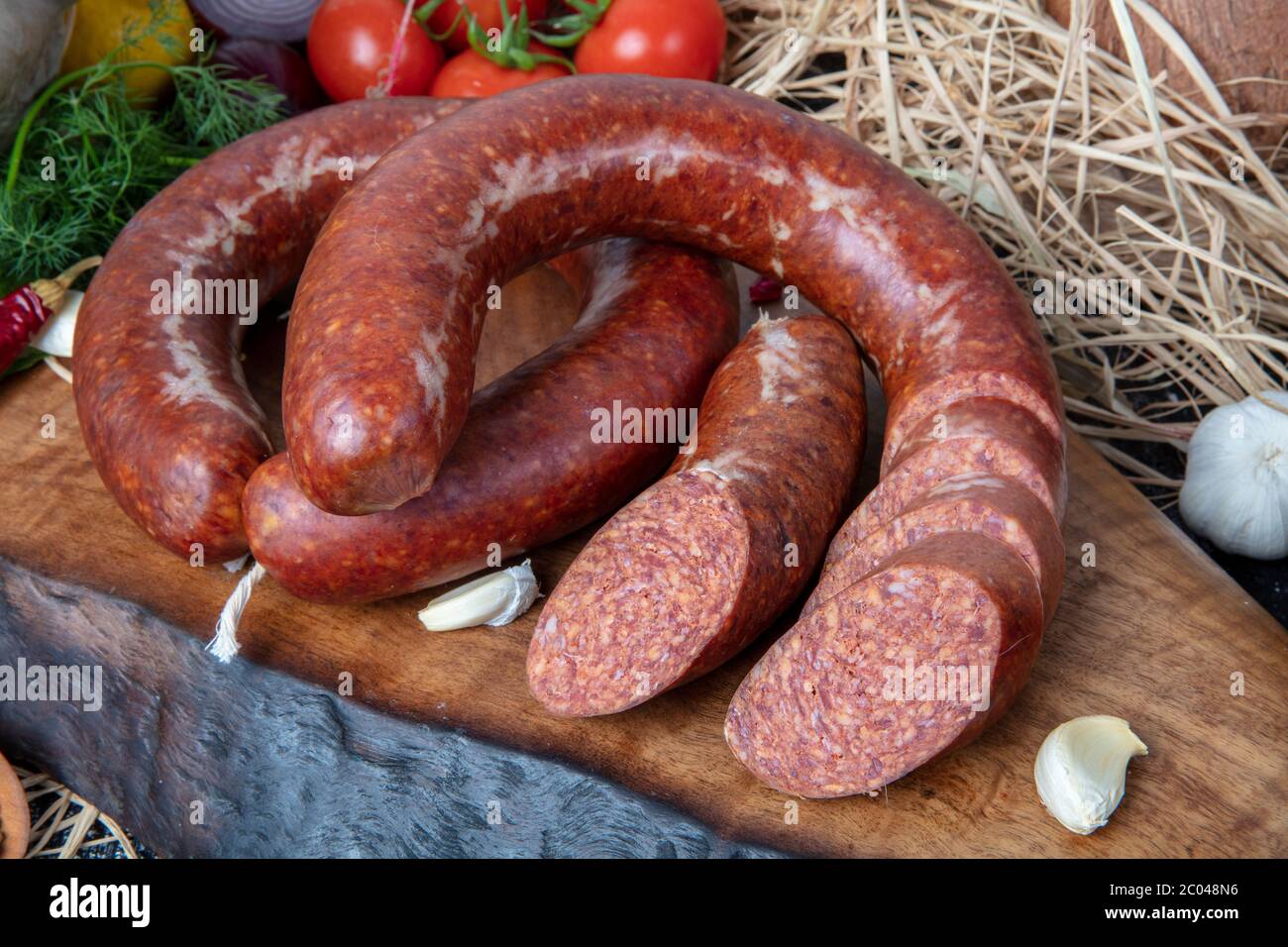 Sausage ( Turkish Sucuk ) concept photo. Turkish sausage kangal sucuk ...