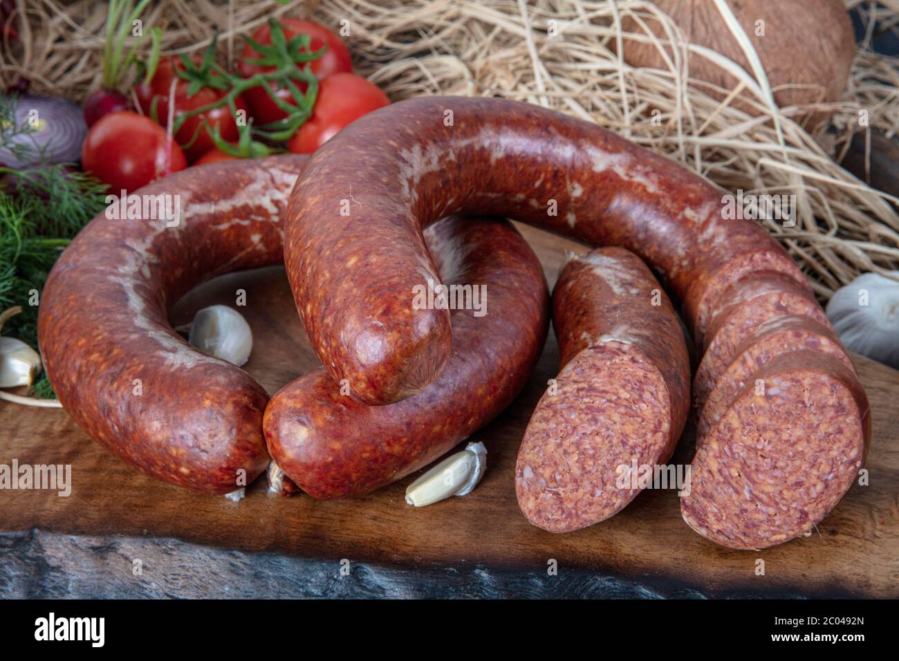 Sausage ( Turkish Sucuk ) concept photo. Turkish sausage kangal sucuk ...