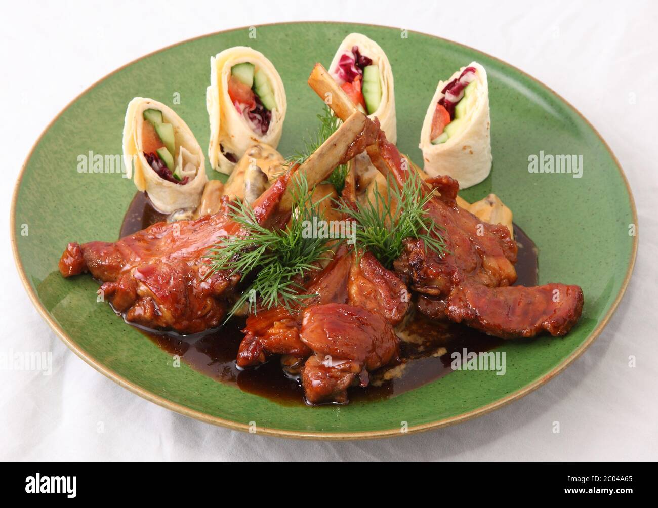 The mutton edges with sauce and a beater from an unleavened wheat cake ...