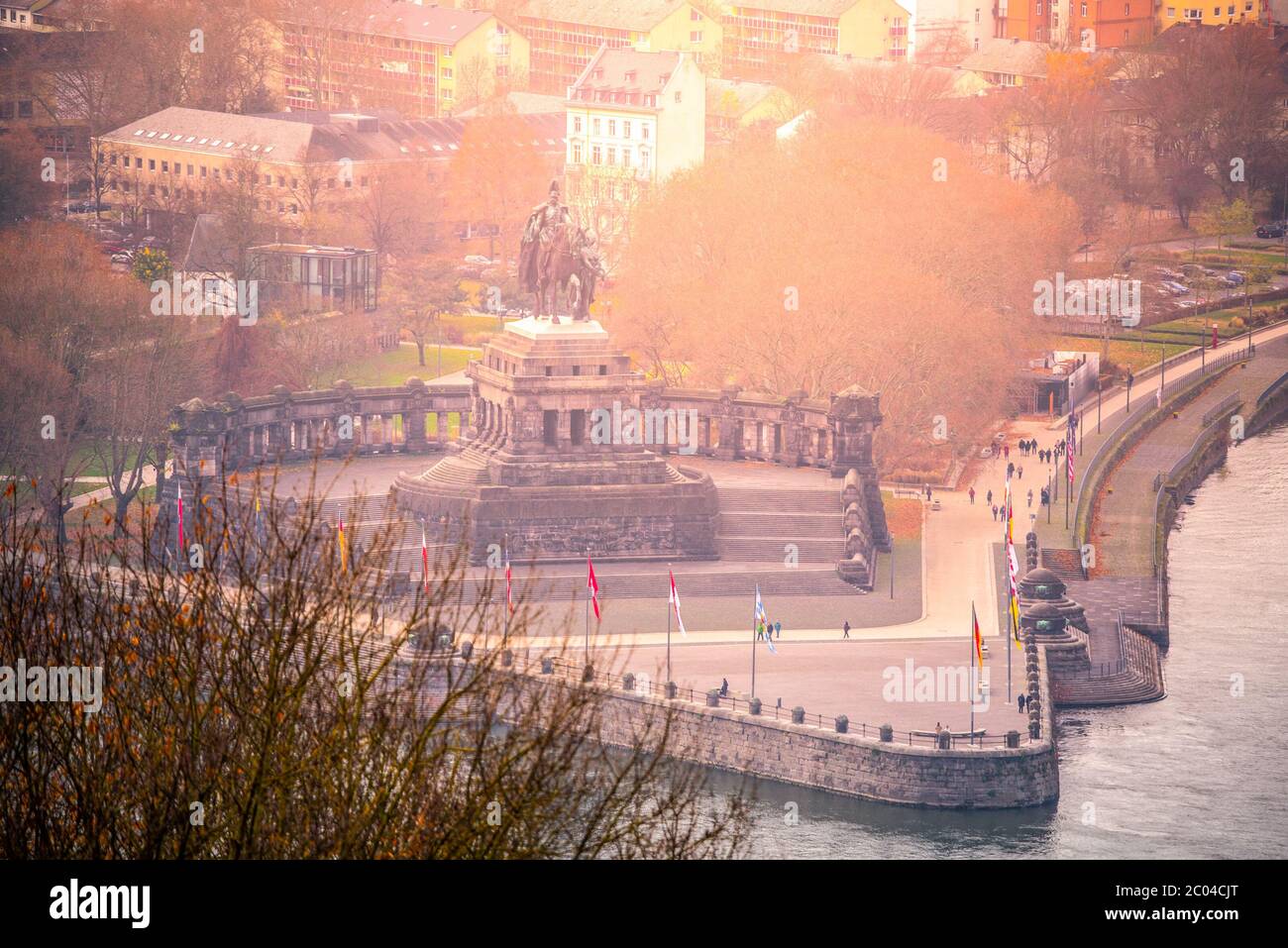 German Corner, German: Deutches Eck, Headland at Mosel and Rhine river ...