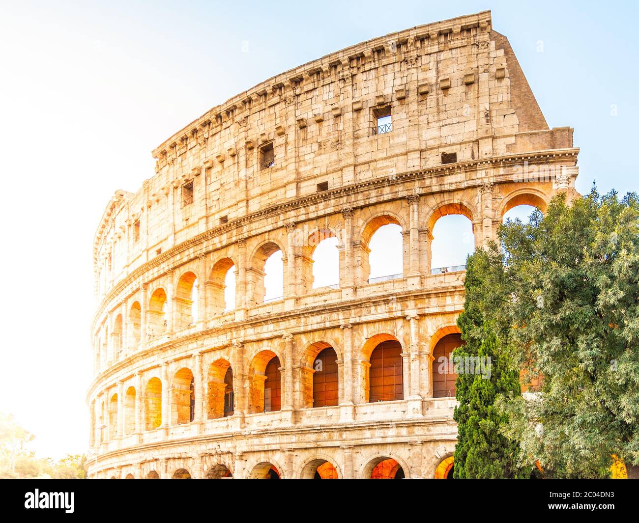 Colosseum, or Coliseum. Morning sunrise at huge Roman amphitheatre ...
