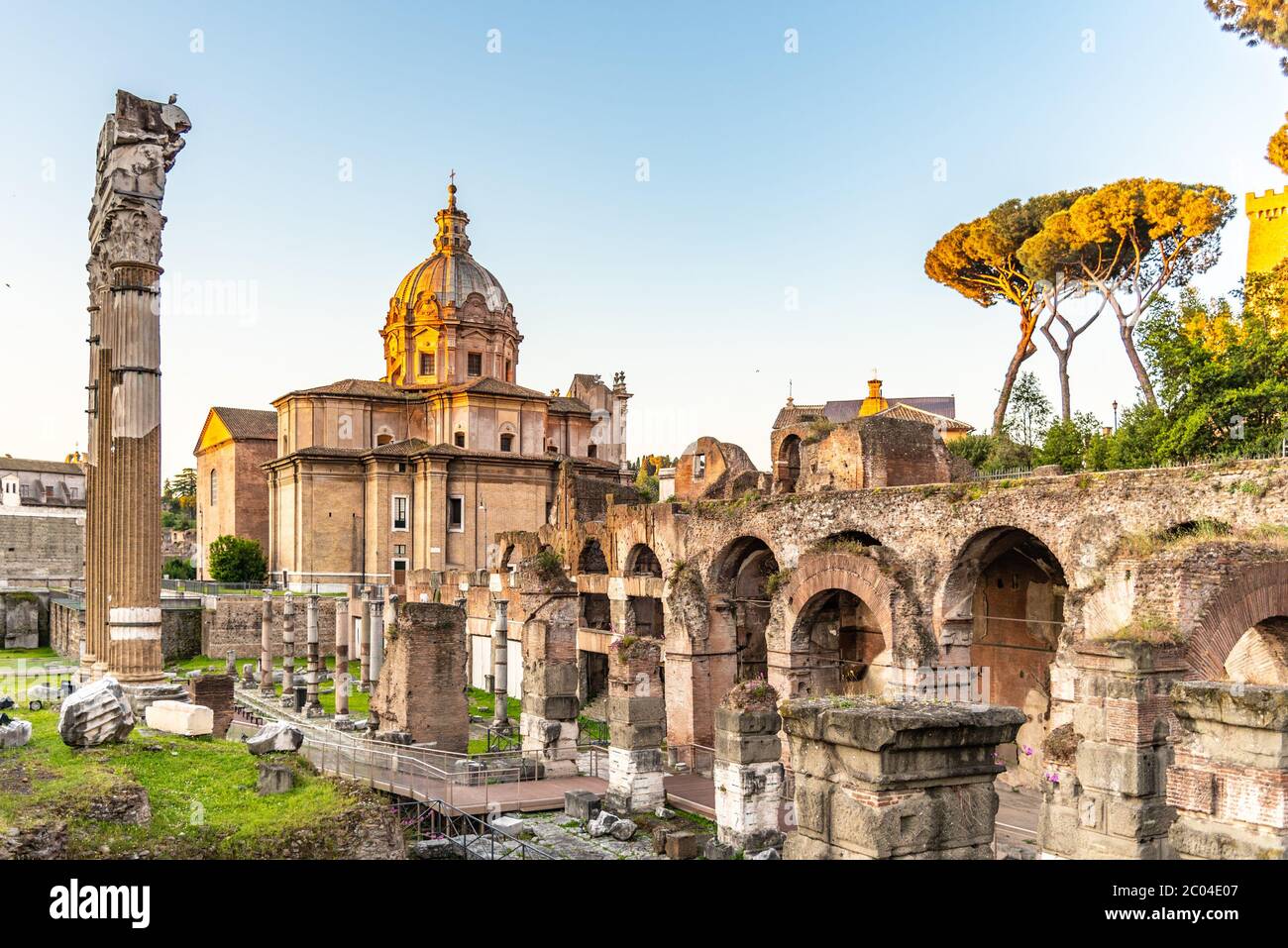 Roman Forum with Church of Santi Luca e Martina on sunny summer morning ...