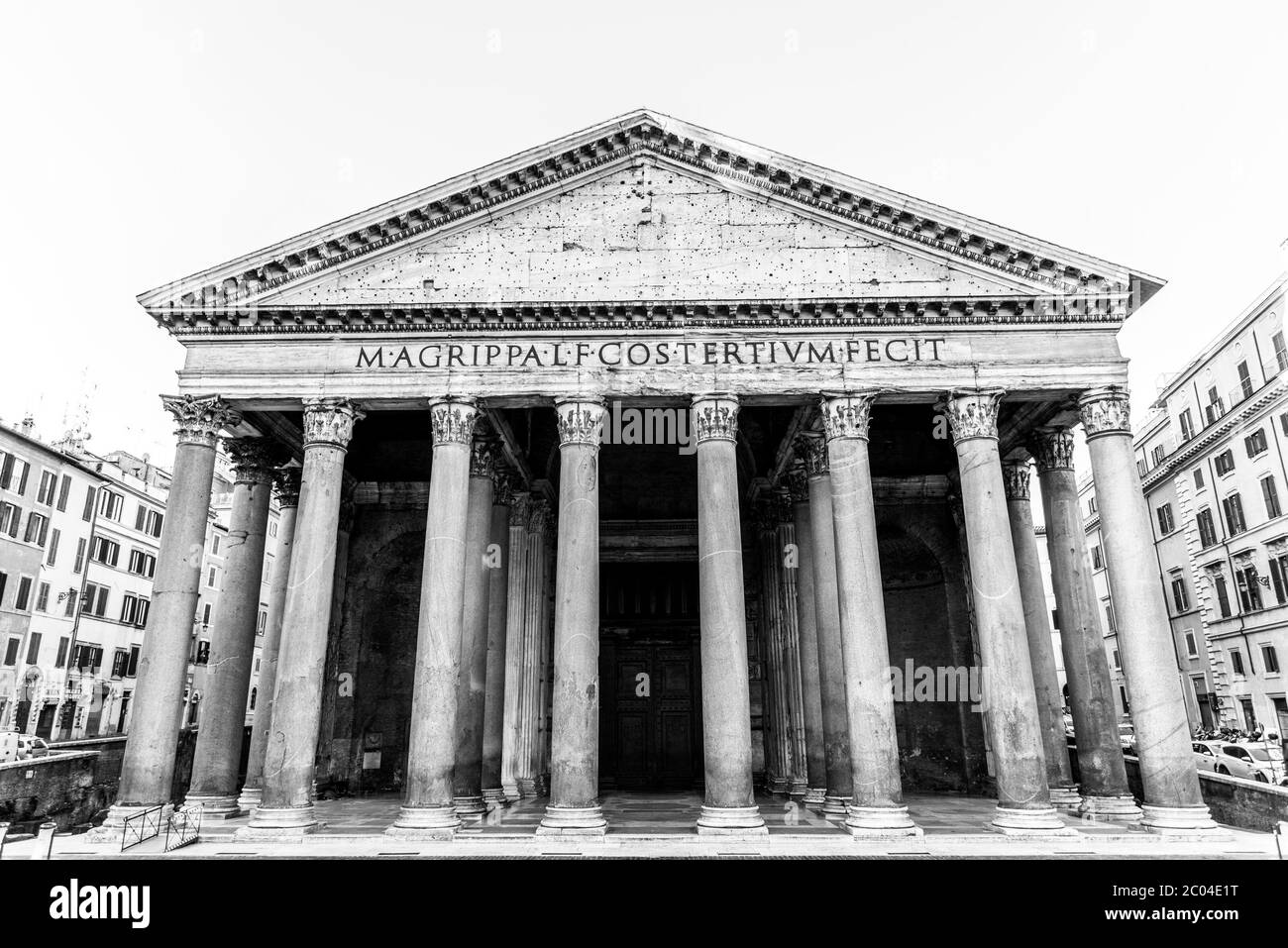 Pantheon in Rome, Italy. Front view of portico with classical columns ...