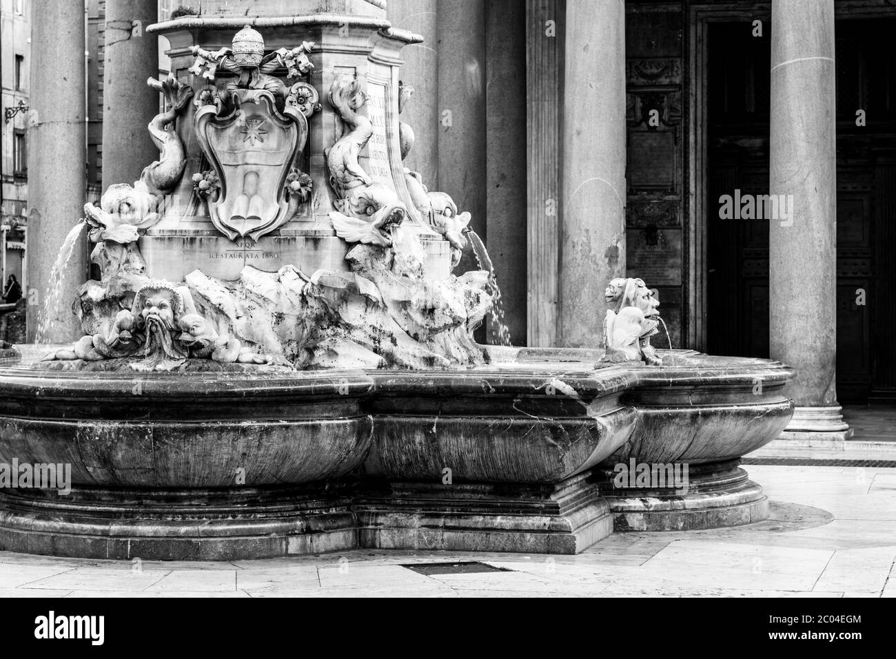 Detailed view of Pantheon Fountain, Italian: Fontana del Pantheon, in ...