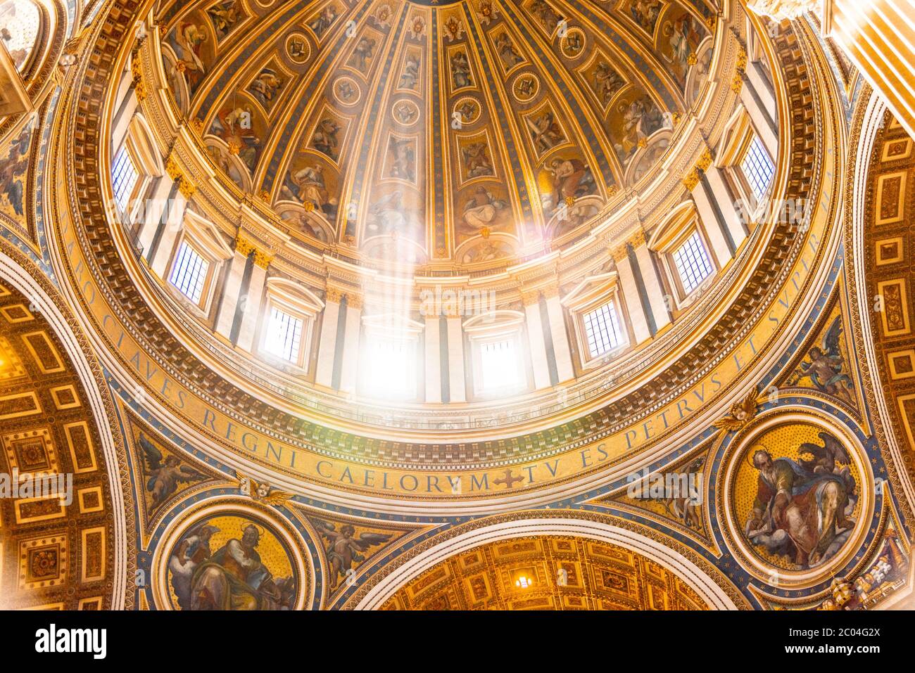 VATICAN CITY - MAY 07, 2019: Ray of light in the dome. Interior of the ...