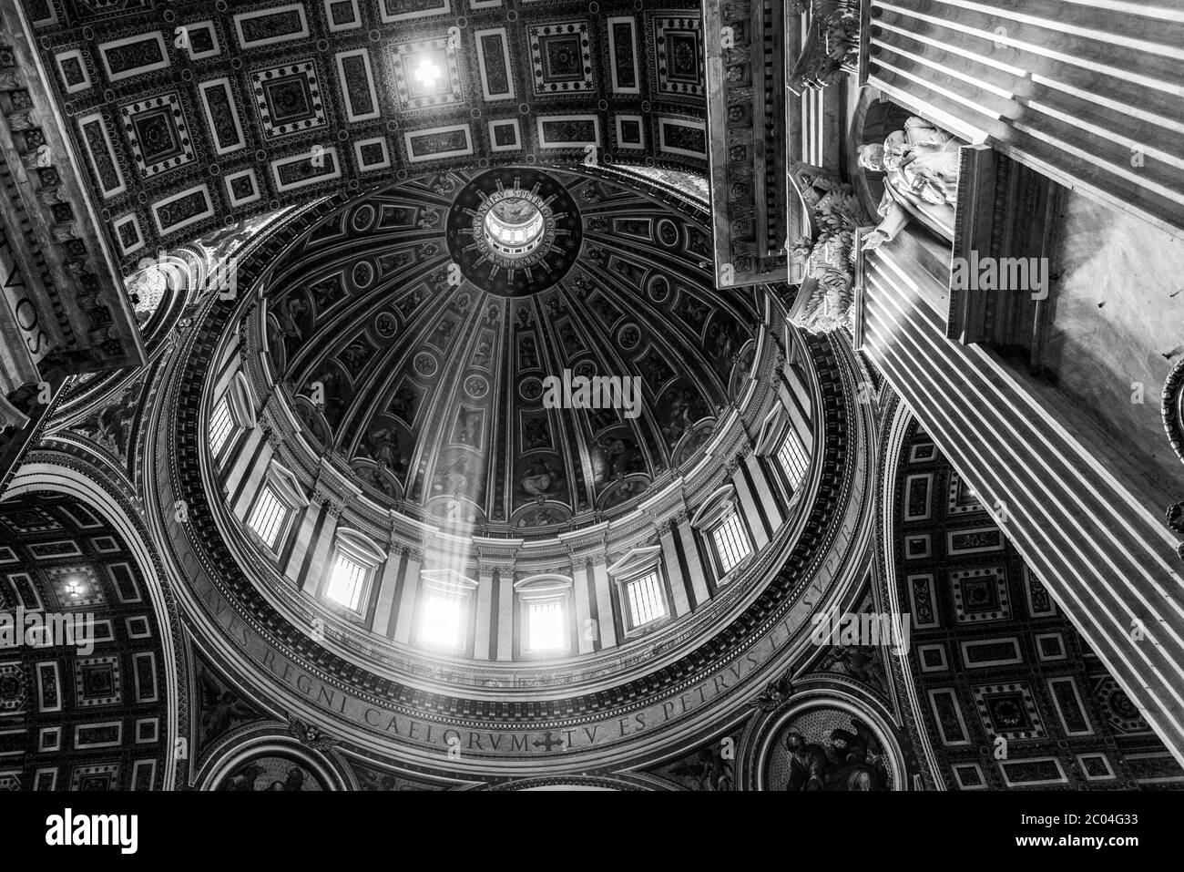 VATICAN CITY - MAY 07, 2019: Ray of light in the dome. Interior of the ...