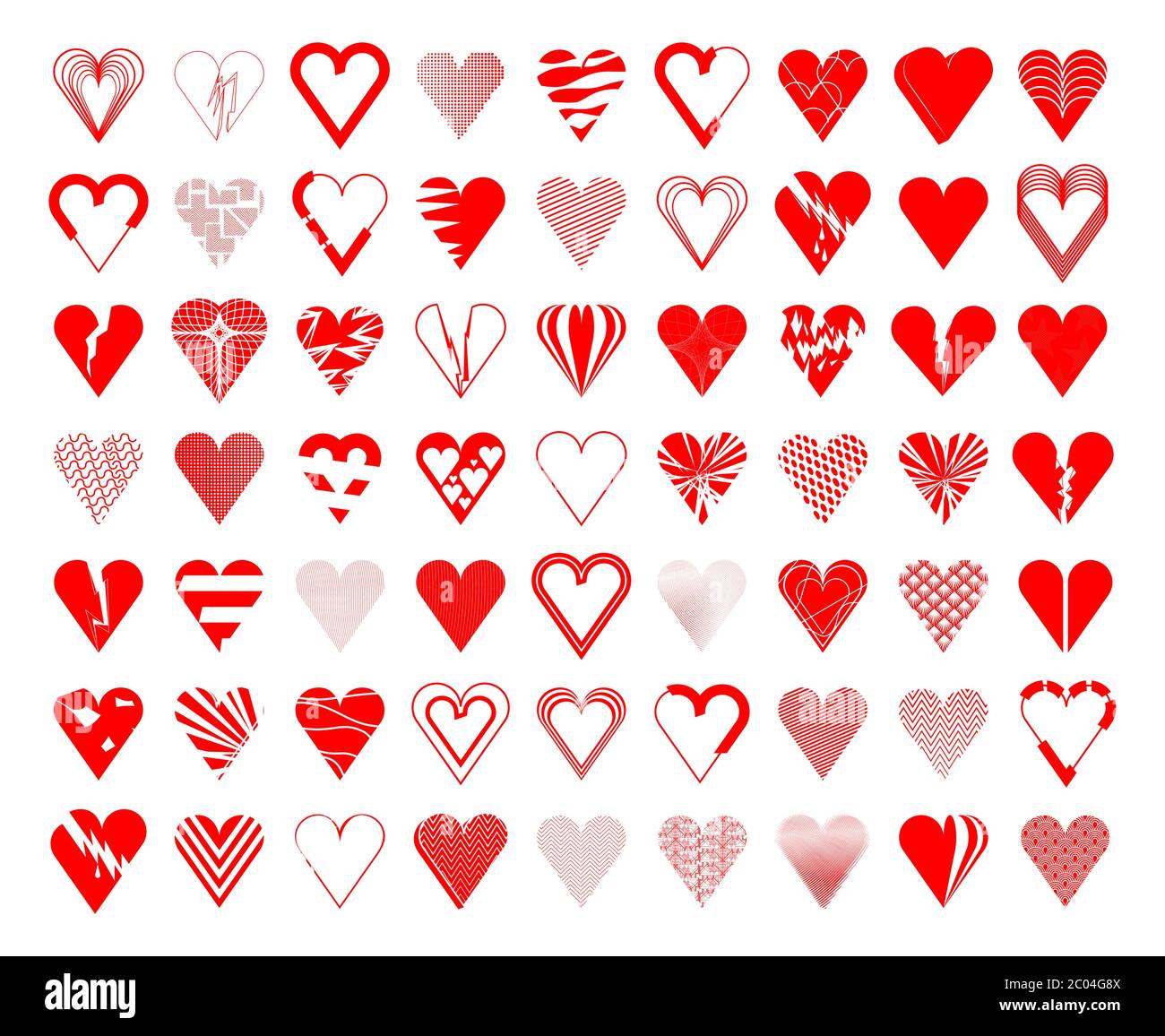 Heart set, broken and whole. Red colored heart icons, vector ...