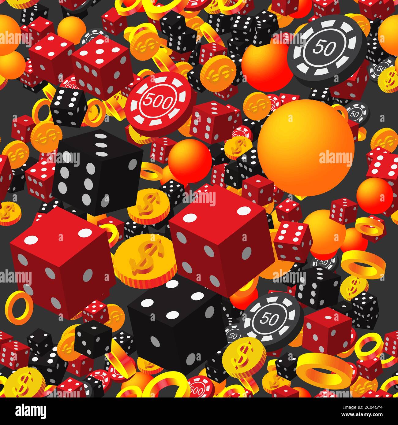 Rings Balls Poker Chips Dice and Coins on Black Stock Vector Image ...