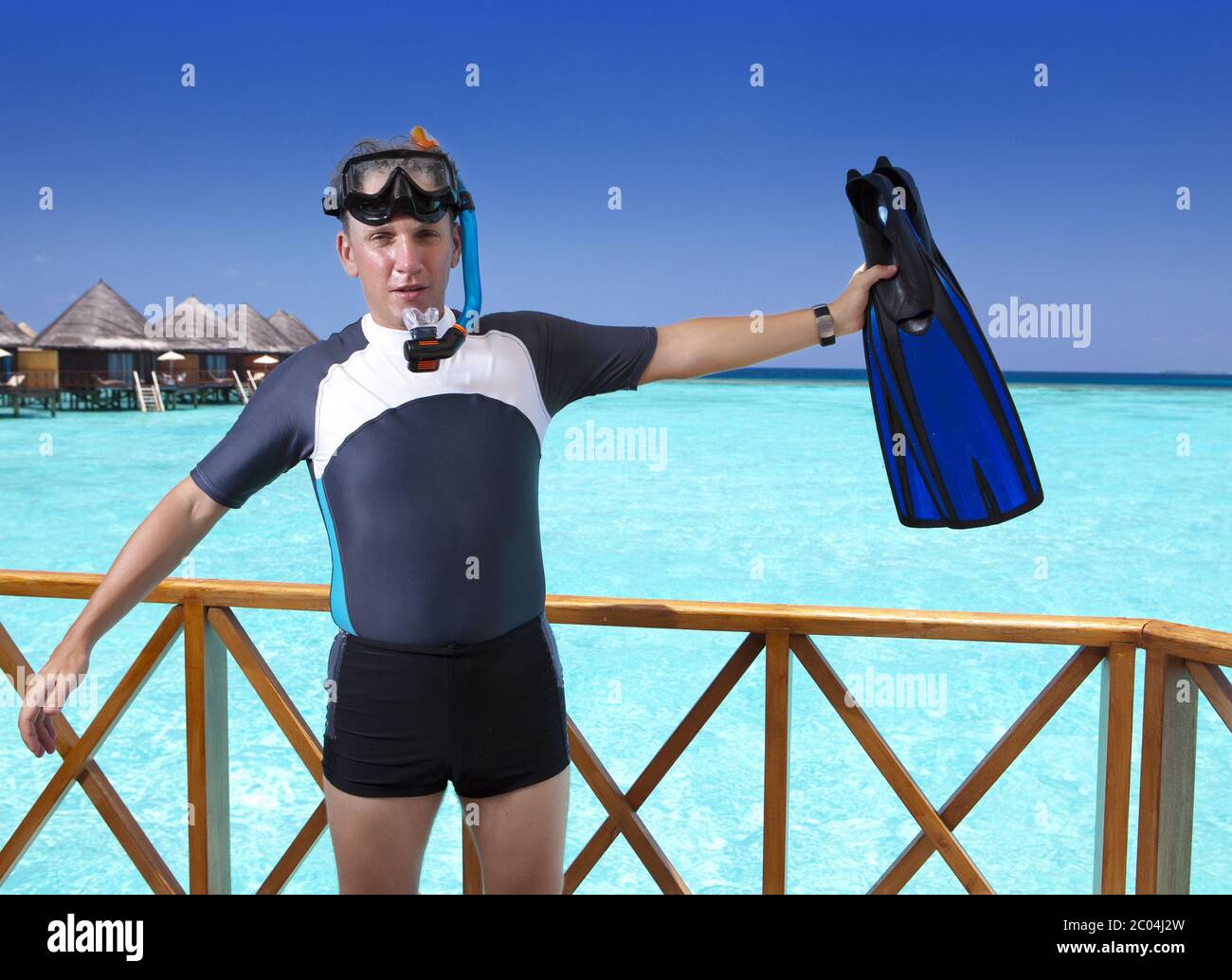 Young sports man with flippers, mask and tube Stock Photo - Alamy