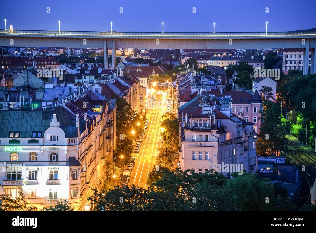 Nusle and Nuselky Bridge in Prague by night Stock Photo - Alamy
