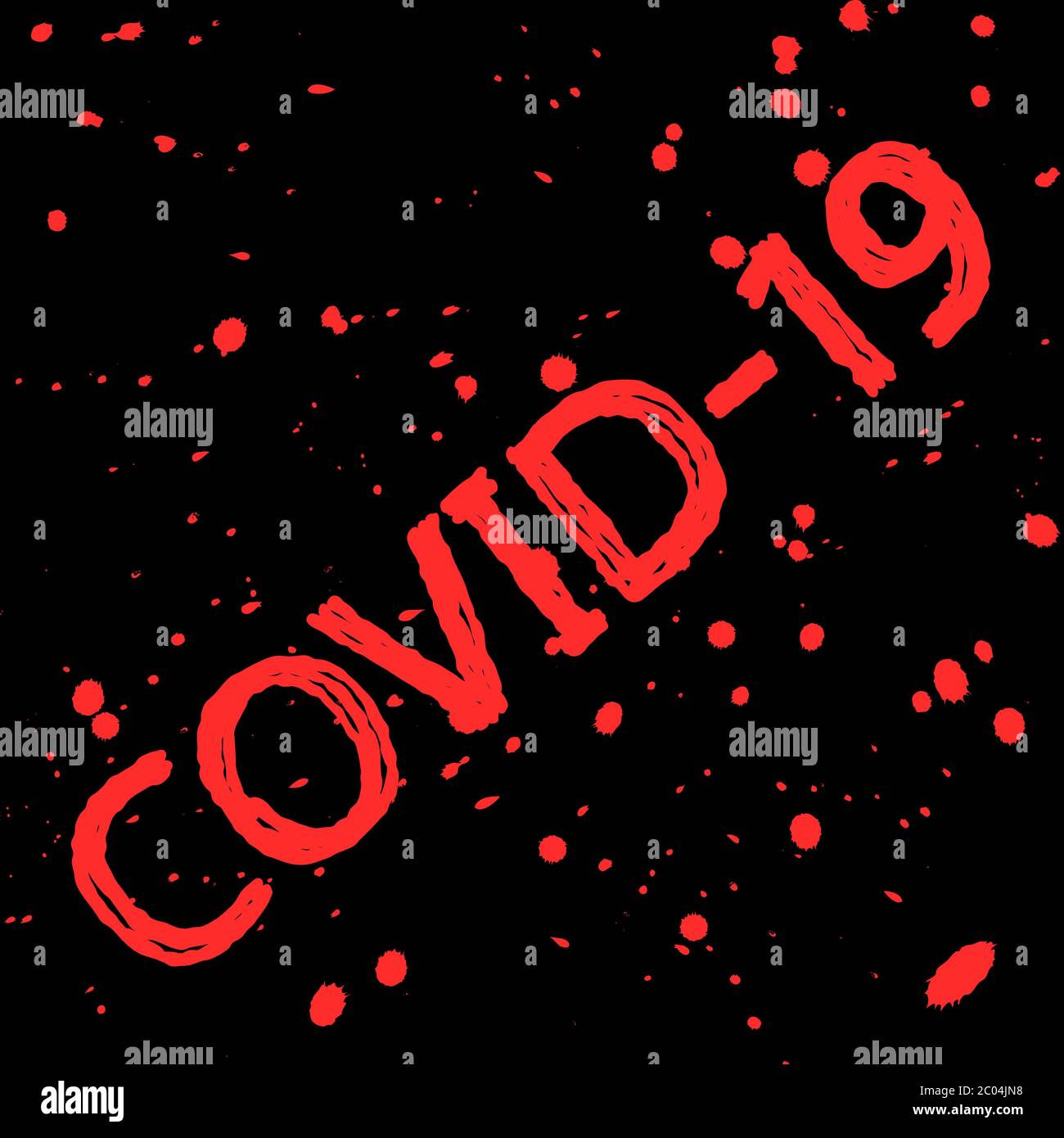 COVID-19. Grunge isolate doodle lettering inscription, drops. Red ...