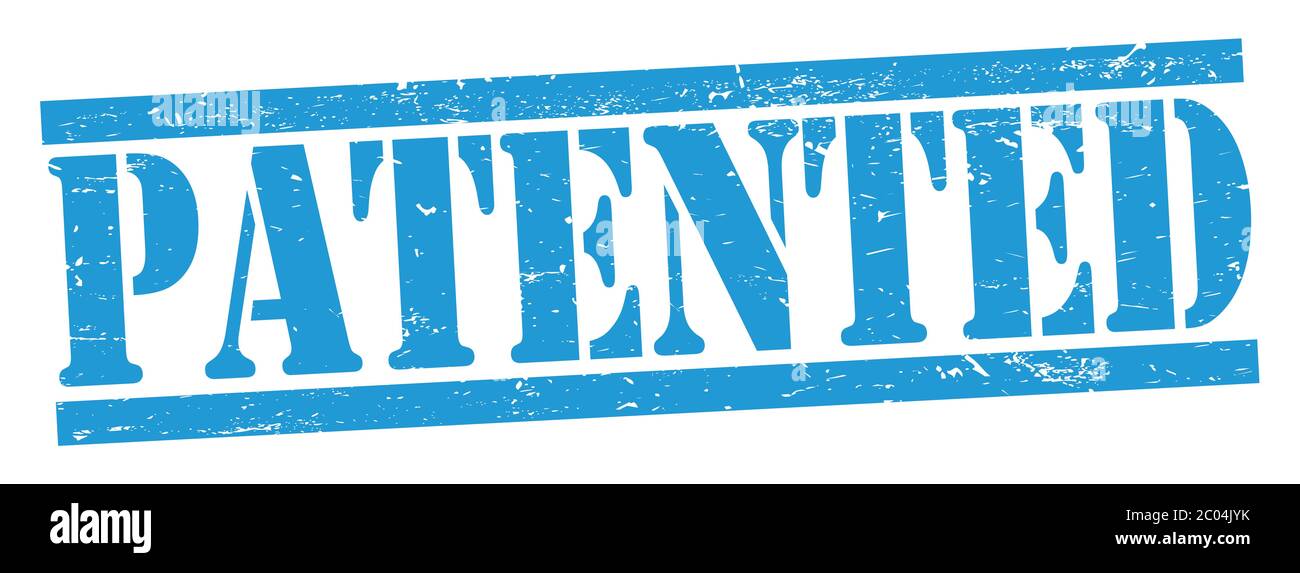PATENTED blue grungy rectangle stamp Stock Photo - Alamy