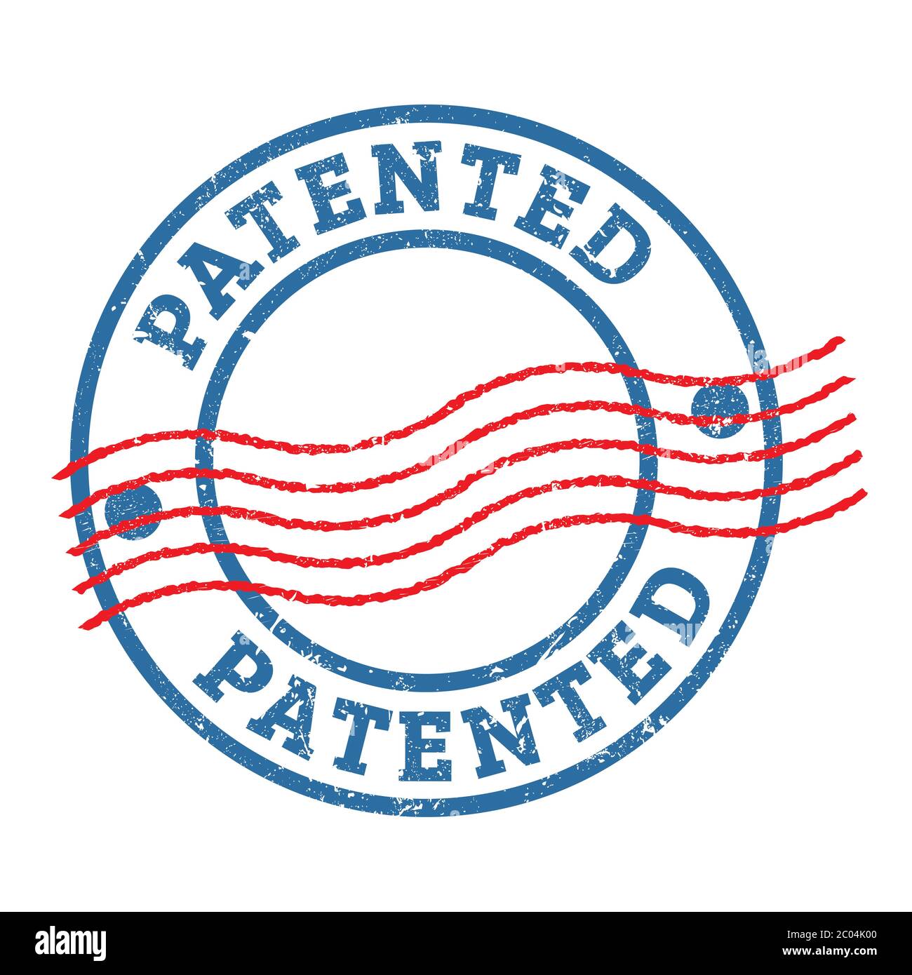 PATENTED blue red round grungy stamp Stock Photo - Alamy