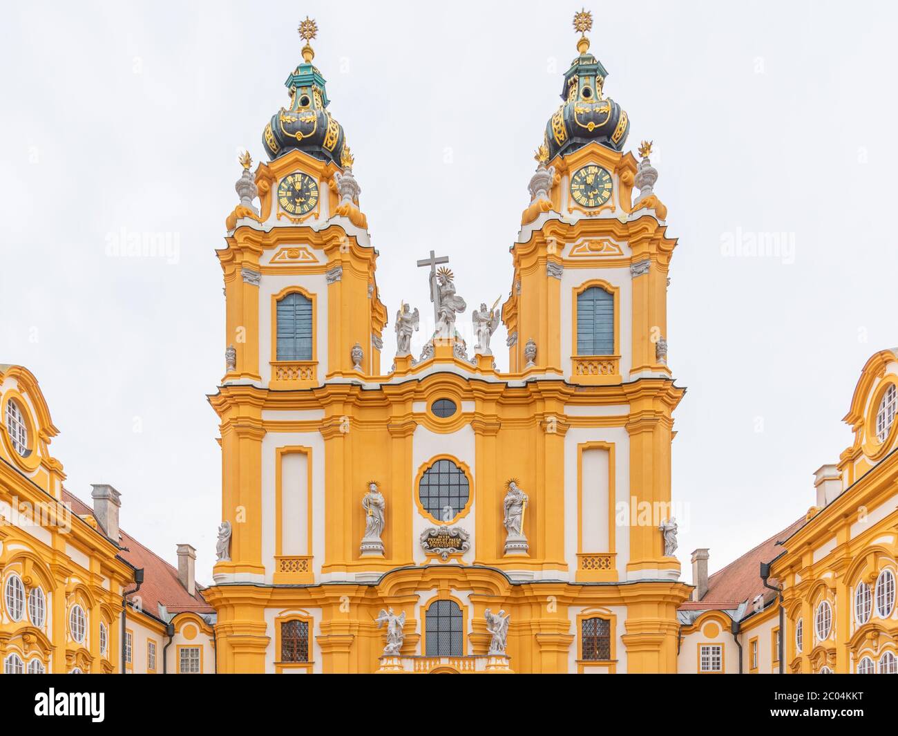 Melk Abbey Church. Main portal with two towers. Melk, Austria Stock ...