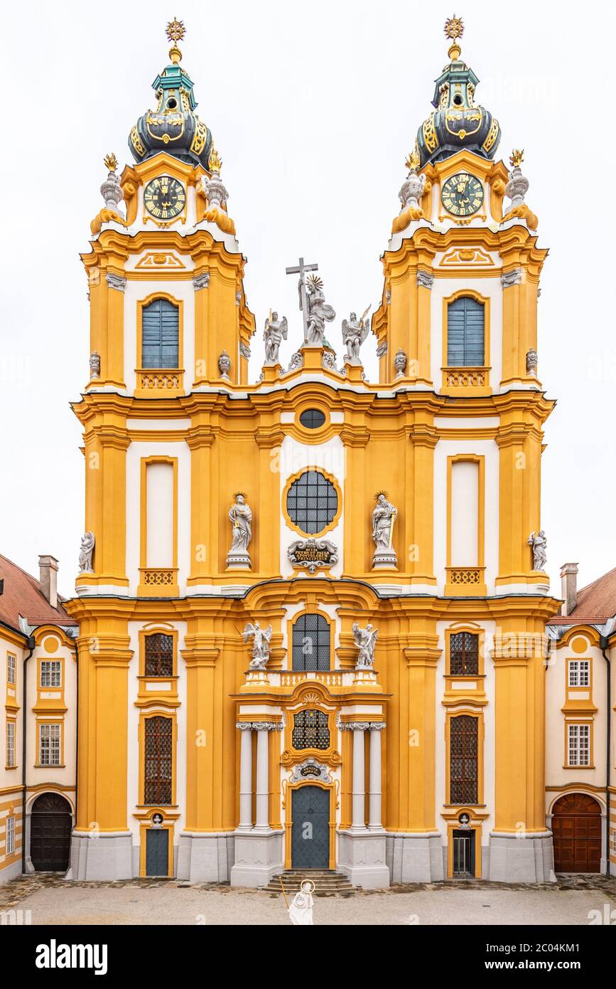 Melk Abbey Church. Main portal with two towers. Melk, Austria Stock ...