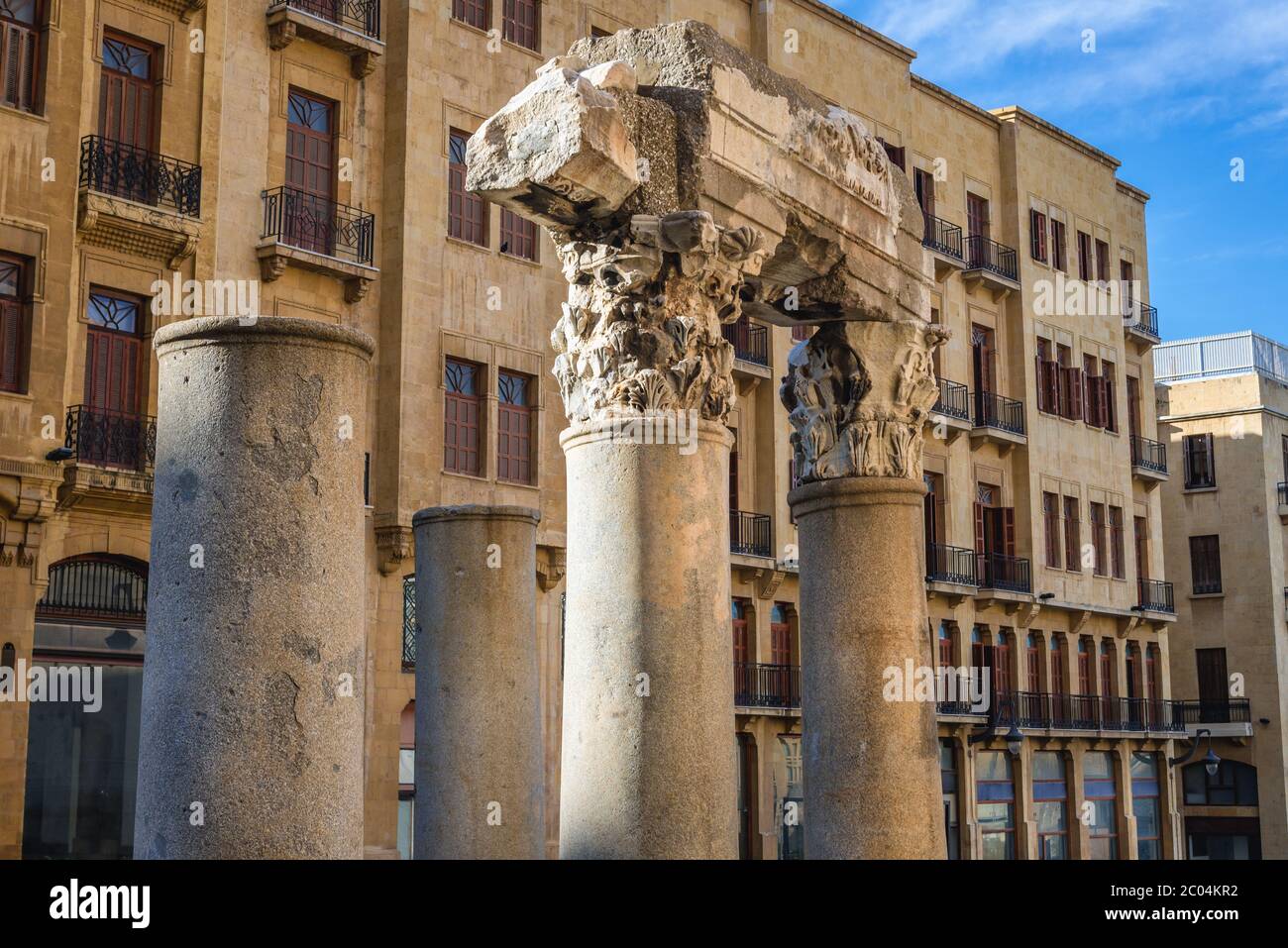 Roman columns near the Forum of Berytus ancient city in Beirut, Lebanon ...