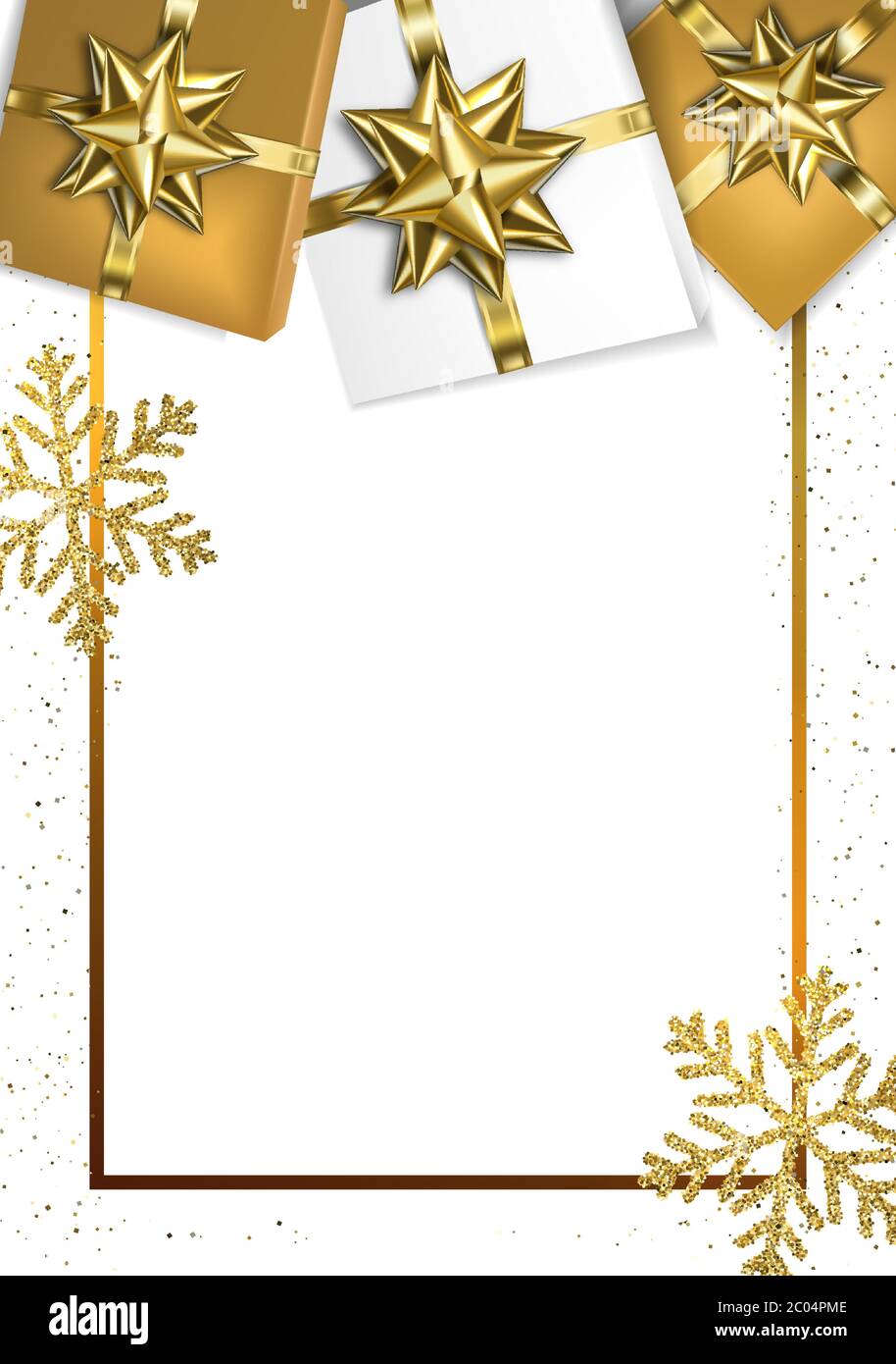 Holiday frame with bows and gift boxes. Vector illustration Stock ...