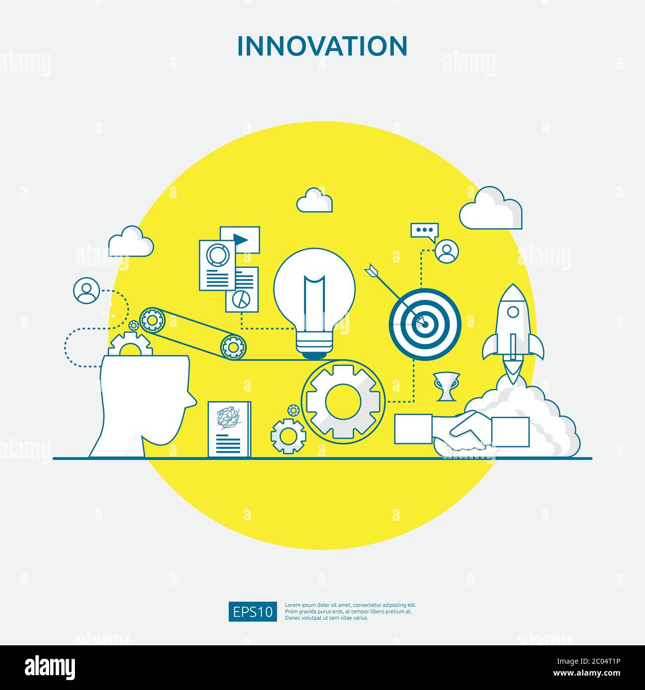 brainstorming innovation idea process and creative thinking concept with light bulb lamp for ...