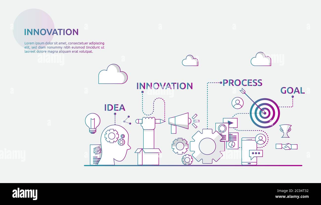 brainstorming innovation idea process and creative thinking concept with light bulb lamp for ...